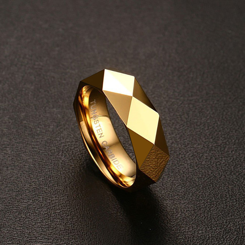 Rhombic Cut Tungsten Carbide Promise Wedding Bands Ring Gold Plated ...